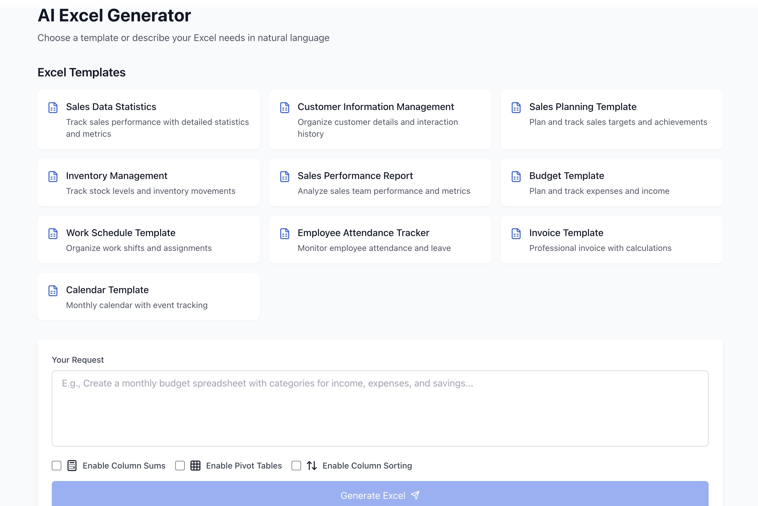 ExcelEasy - Free AI Excel Generator & Function Assistant